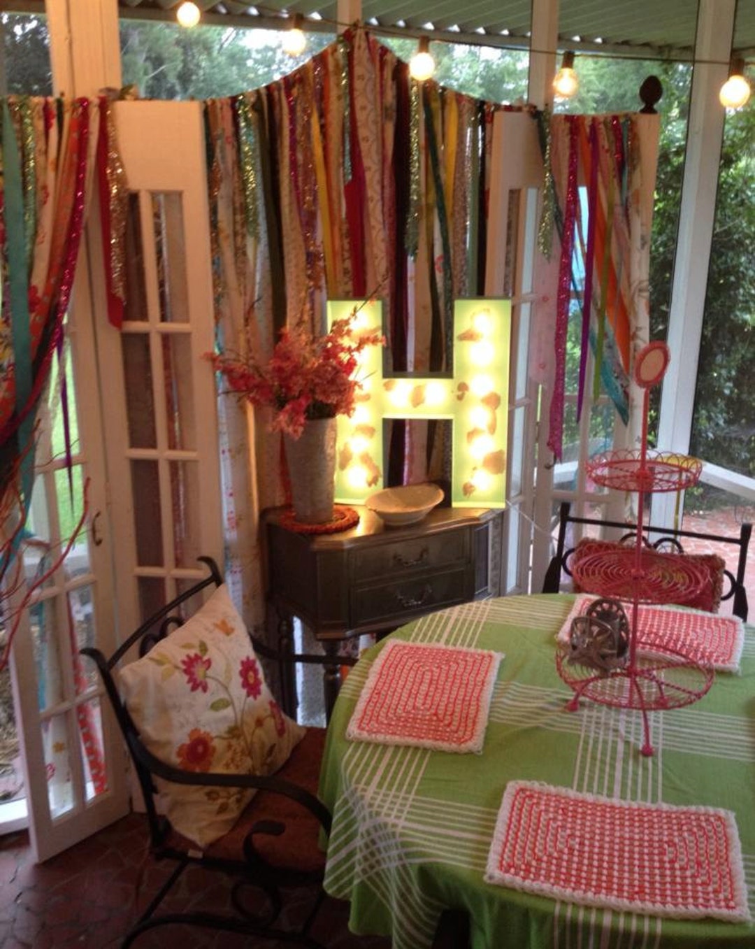 Boho Gypsy Glam Garland Curtain - Dorm, Teen Room, Decor, Backdrop ...