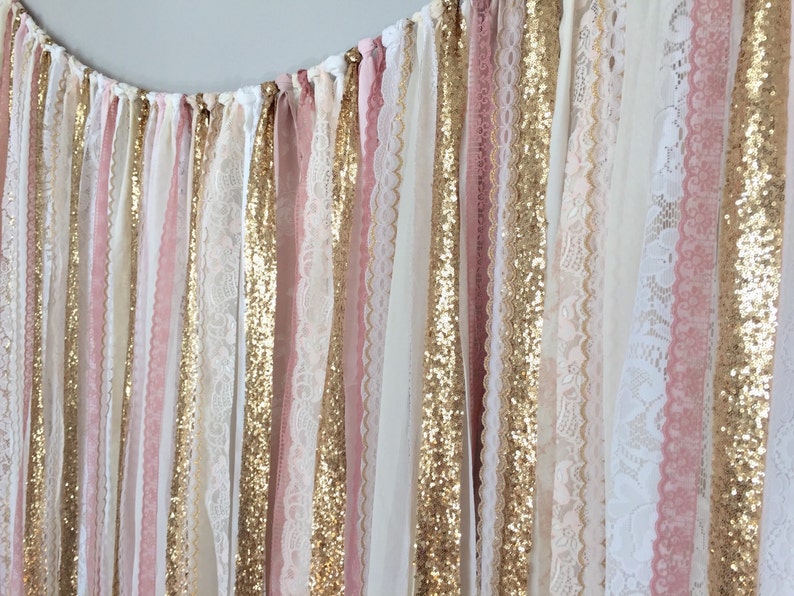 Pink & Gold Sparkle Sequin Fabric Backdrop With Lace Wedding - Etsy