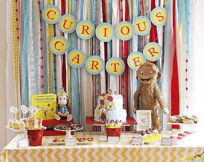 Curious George Inspired Fabric Backdrop - Vintage Circus Birthday ...
