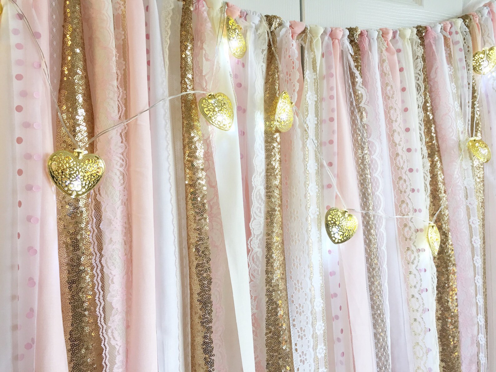 Blush Pink With Gold Sequin Fabric Garland Backdrop - Birthday, Baby ...