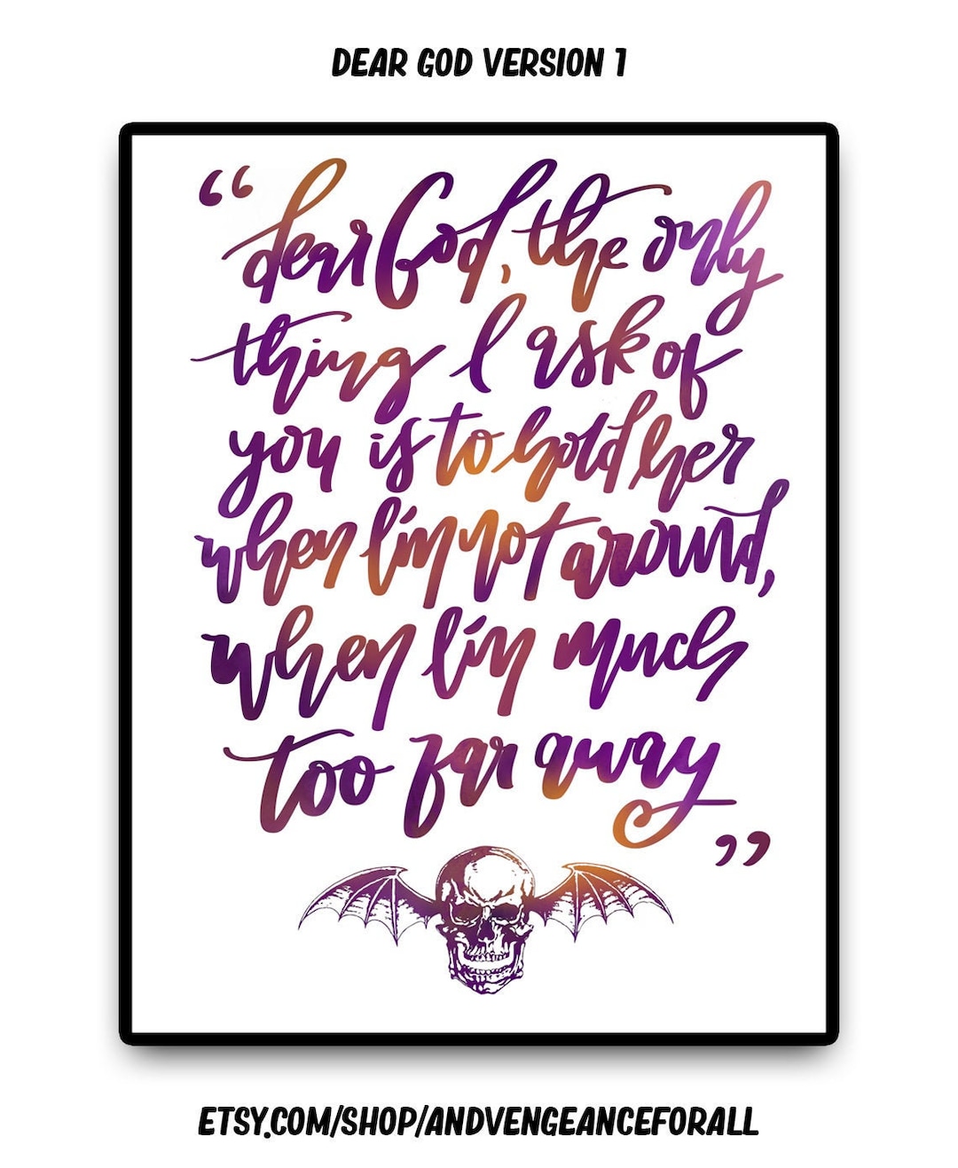 Avenged Sevenfold A7X Art Dear God Lyrics Hand Lettered Calligraphy ...
