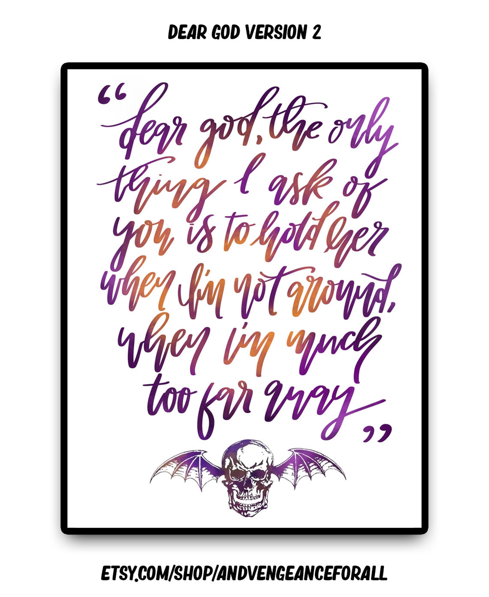 Avenged Sevenfold A7X Art Dear God Lyrics Hand Lettered - Etsy