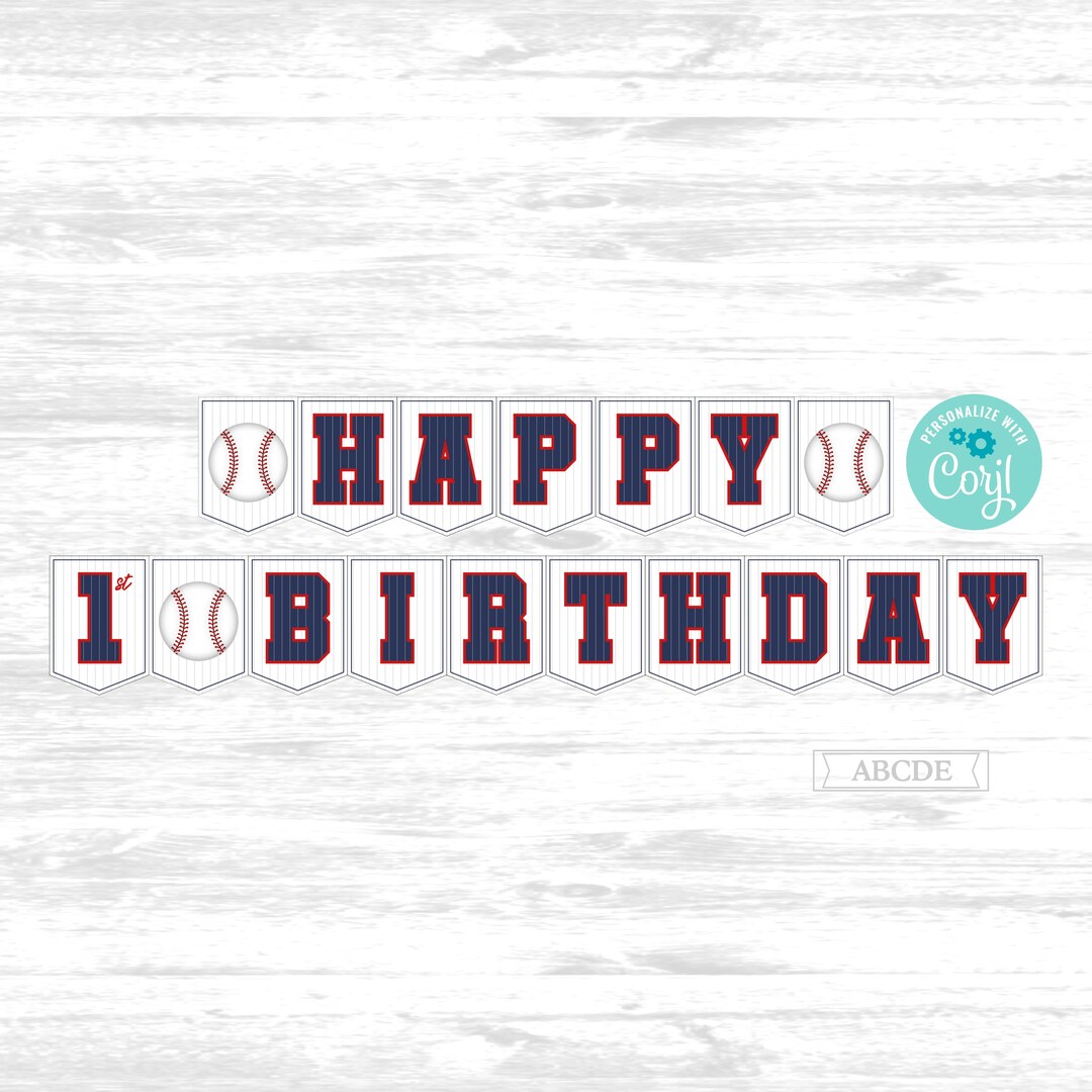 Baseball Happy Birthday Banner Editable Baseball 1st Birthday - Etsy