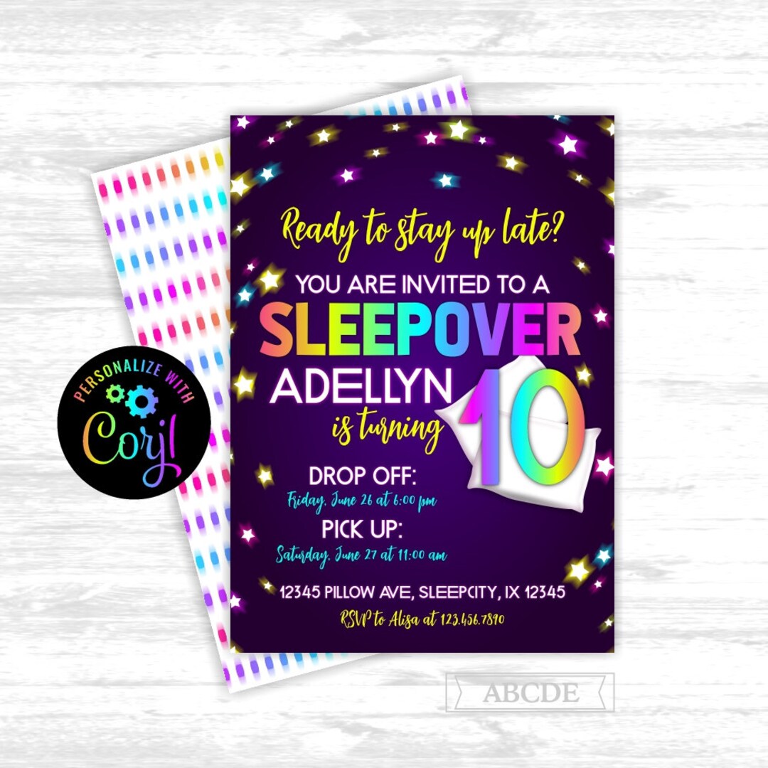 Glow Sleepover Party Birthday Invitation Girl Slumber Party Etsy