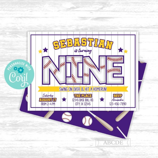 Baseball Invitation 9th Birthday - Etsy