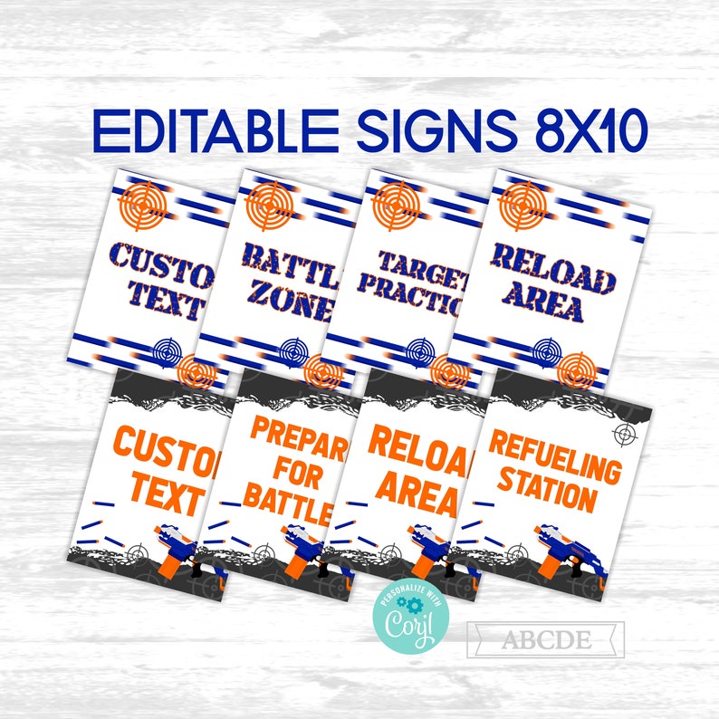 Boy Nerf Gun Birthday Editable Signs Nerf War Birthday Signs | Etsy