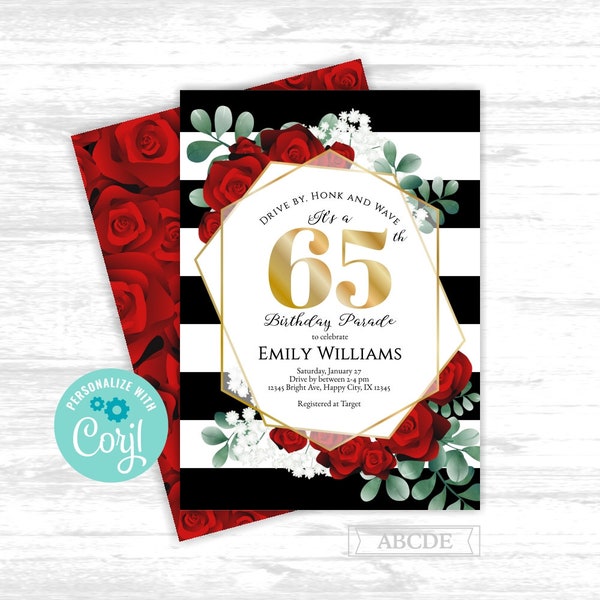 Black and Gold 65th Birthday Invitation - Etsy
