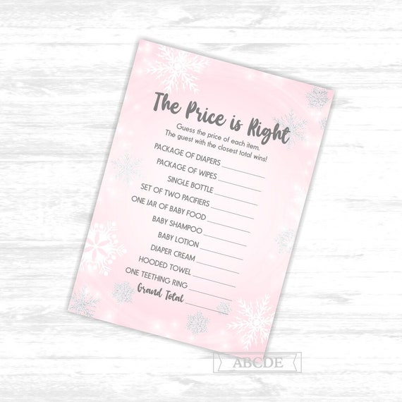 Winter Price Is Right Game Card Virtual Baby Shower Baby It's Cold ...