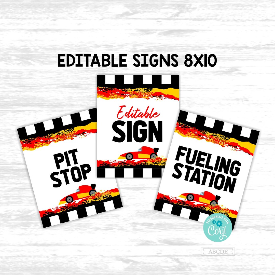 Race Car Birthday Signs Racer Baby Shower Editable Table Signs - Etsy