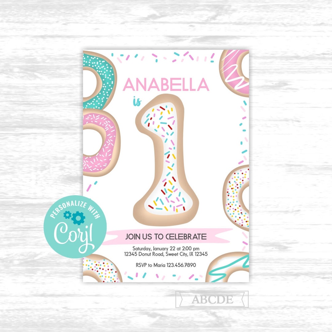 Donut Birthday Invitation Donut First Birthday Invitation Girl - Etsy