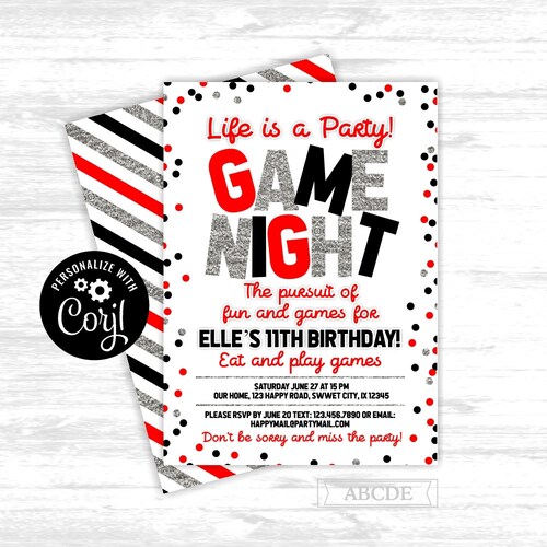 Editable Game Night Invitation Invite Family Birthday Party - Etsy
