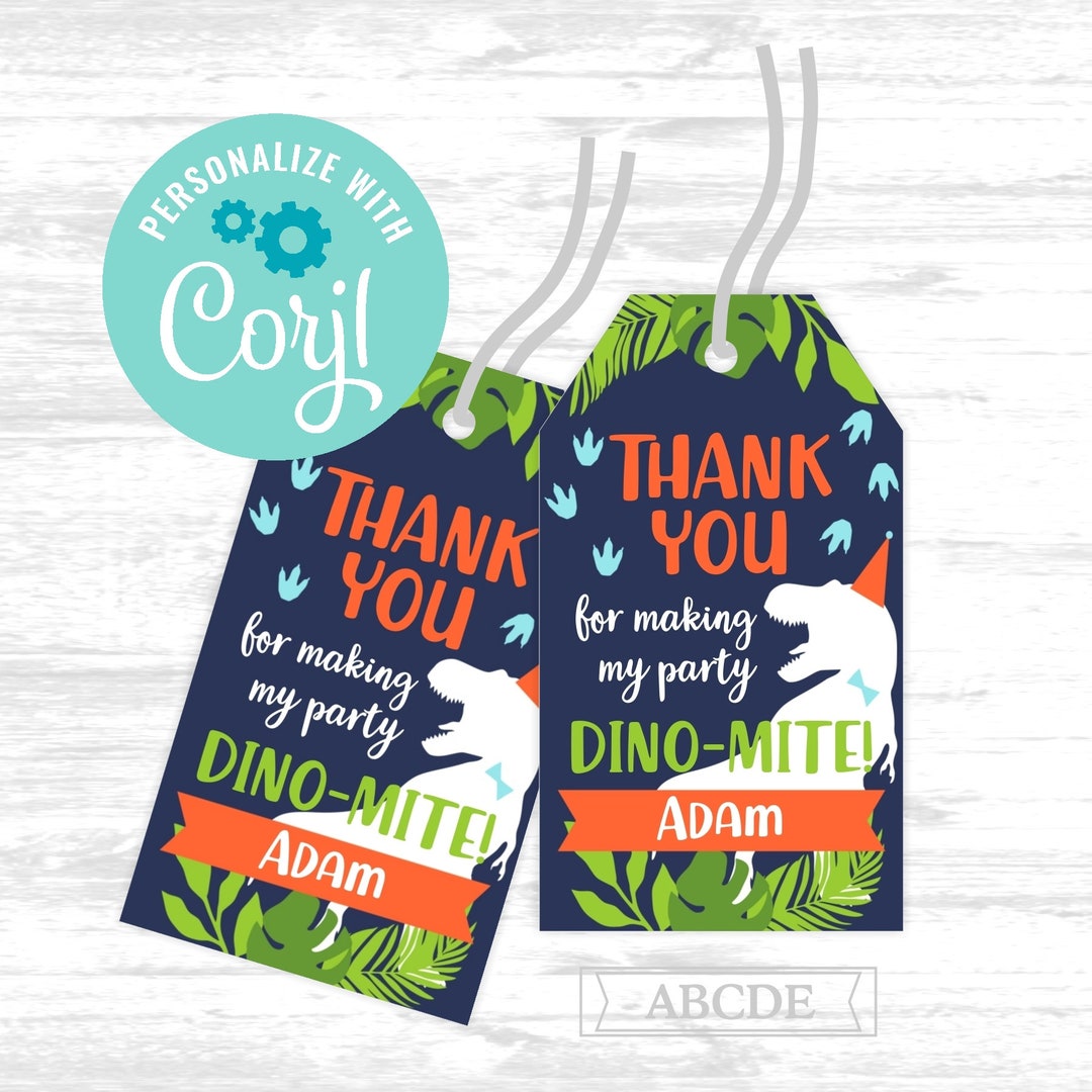 Dinosaur Birthday Thank You Tags Editable Boy Dino Birthday - Etsy