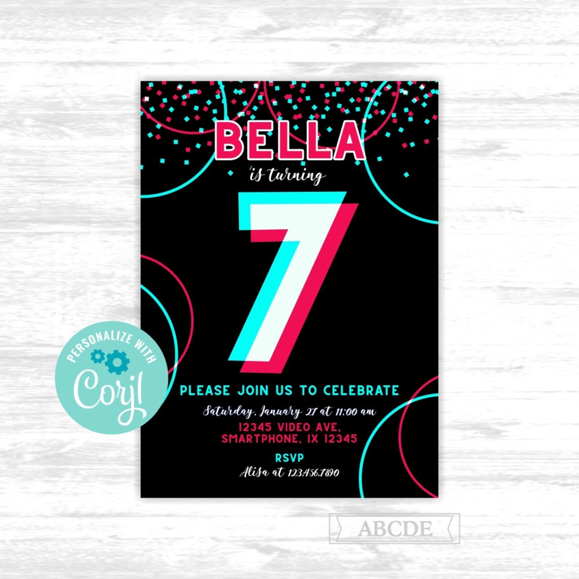 7th Birthday Invitation Girl 7th Tik Tok Inspired Birthday | Etsy