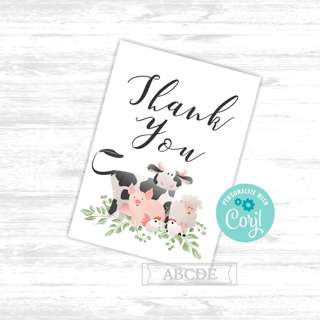 Farm Animals Birthday Thank You Cards Editable Girl Birthday - Etsy