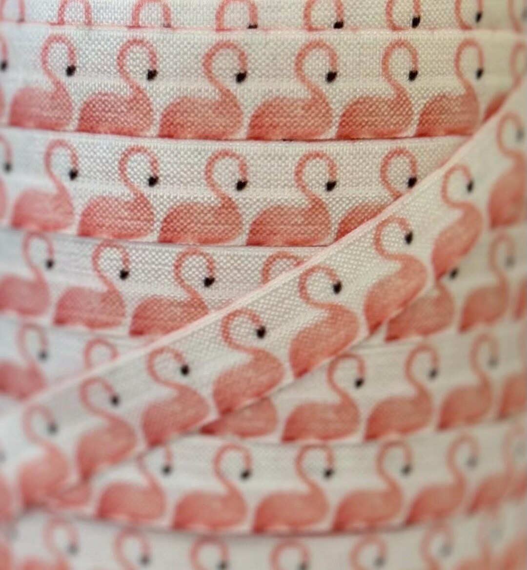 5/8" Pink Flamingo Print Fold Over Elastic - Elastic for Headbands and ...