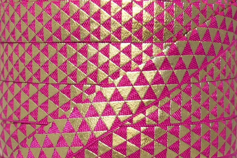 5/8 Hot Pink and Gold Metallic Triangle Print Fold Over - Etsy