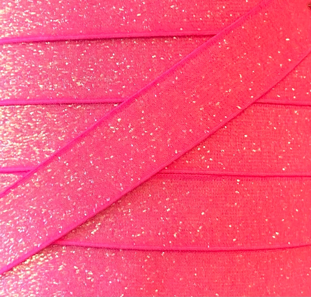 5/8" Neon Pink Frosted Glitter Elastic - Elastic for Baby Headbands and ...