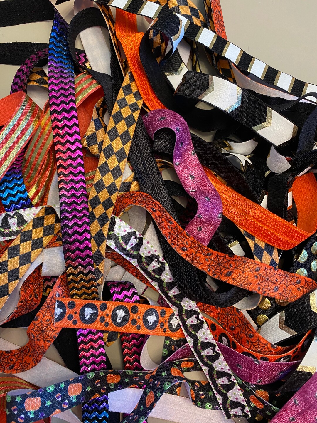 20 Yard Grab Bag of Halloween Printed Foe - 5/8" Fold Over Elastic ...
