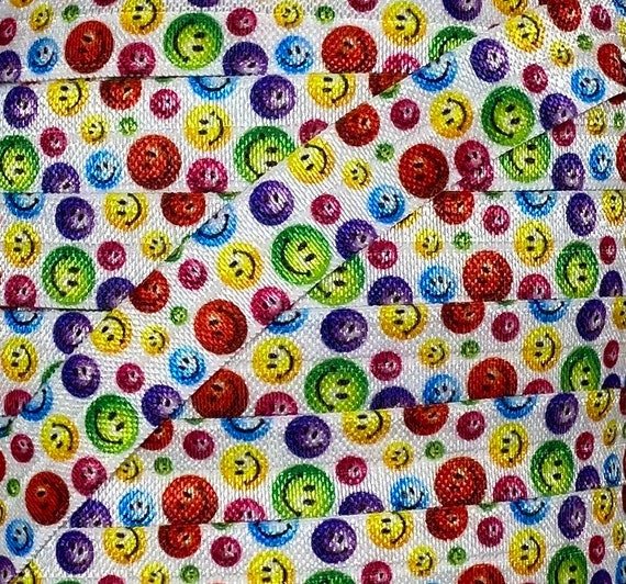 5/8 Smiley Face Print Fold Over Elastic Elastic for | Etsy