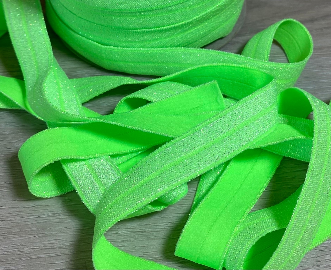 5/8" Neon Green Glittering Fold Over Elastic - Elastic for Headbands ...