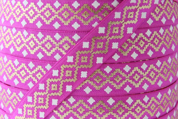 5/8 Hot Pink and Gold Aztec Print Fold Over Elastic - Etsy