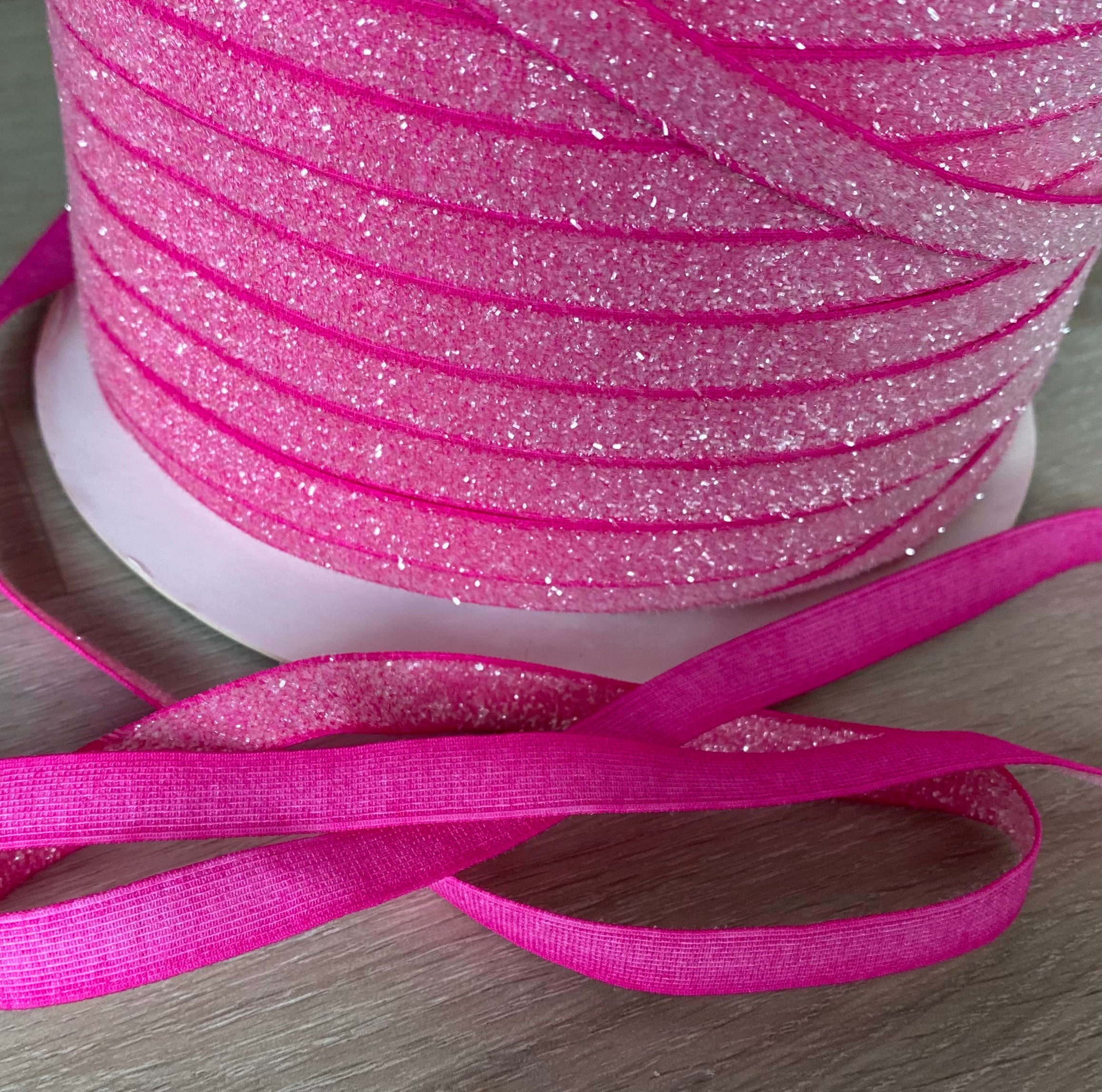 3/8" Bright Pink Glitter Elastic - Elastic for Baby Headbands and Hair ...