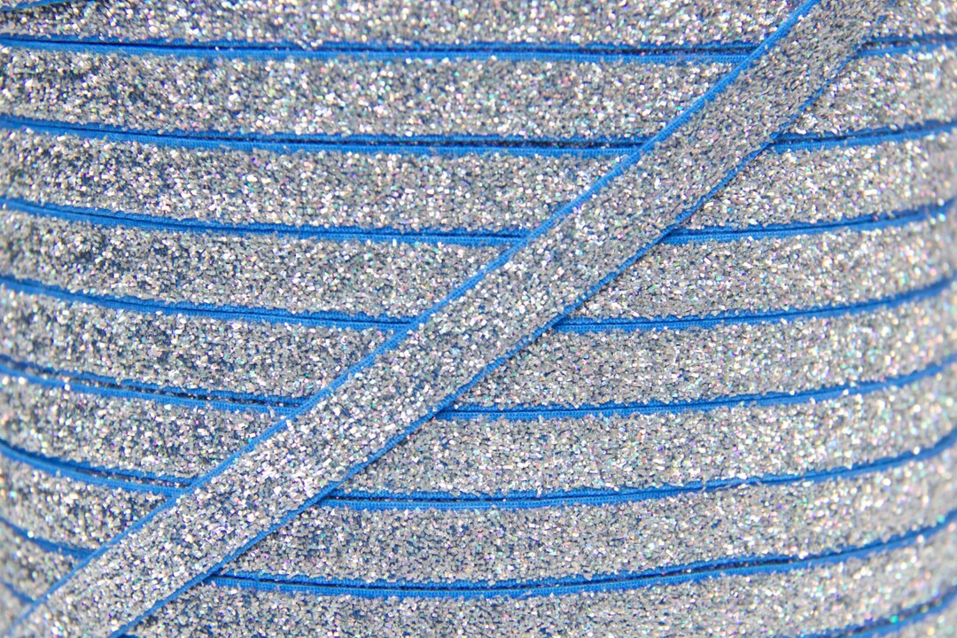 3/8" Blue & Silver Glitter Elastic - Elastic for Baby Headbands and ...
