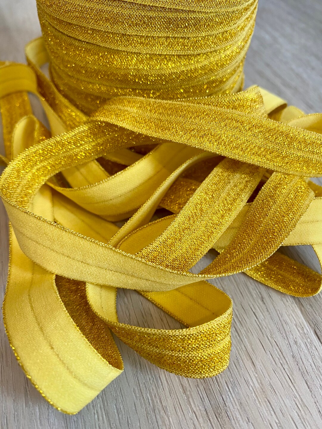 5/8" Yellow Gold Glittering Fold Over Elastic - Elastic for Baby ...