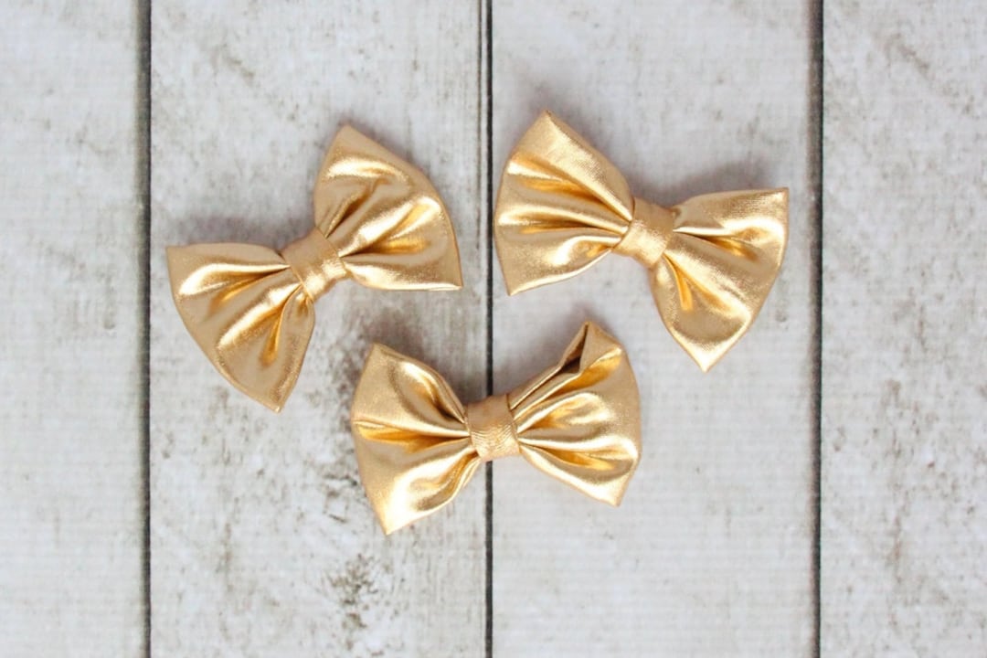 Set of 3 Shiny Metallic Gold Bows - 3" Inch Bows - Shiny Headband Bows ...