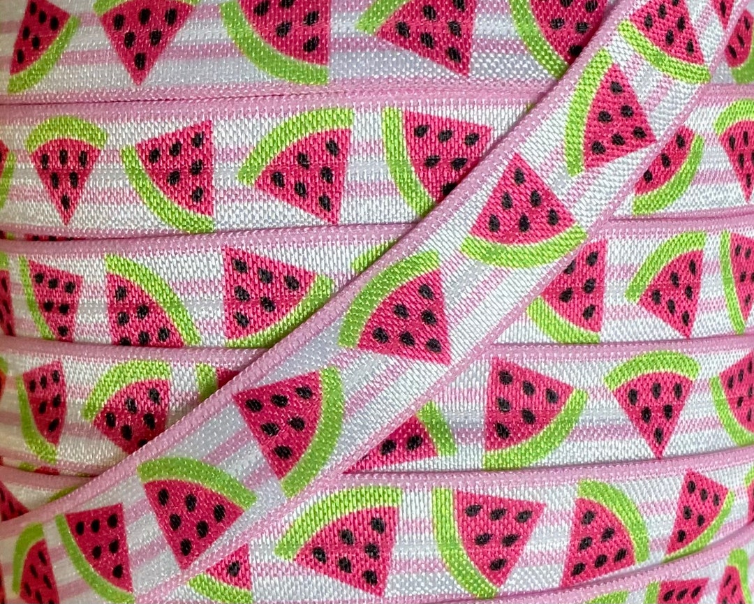 5/8" Watermelon and Stripe Print Fold Over Elastic - Elastic for ...