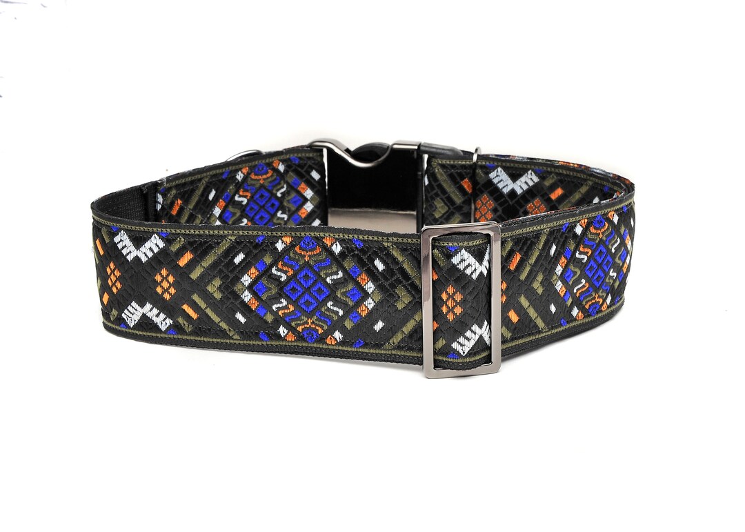 Adjustable Dog Collar / 2 Inch BLACK STYLISH JACQUARD / Quick Release ...