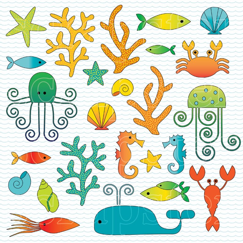 Sea Life Digital Clipart - Etsy