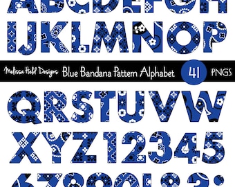 Blue Bandana Letters & Numbers for Sublimation or Design, Stitch ...