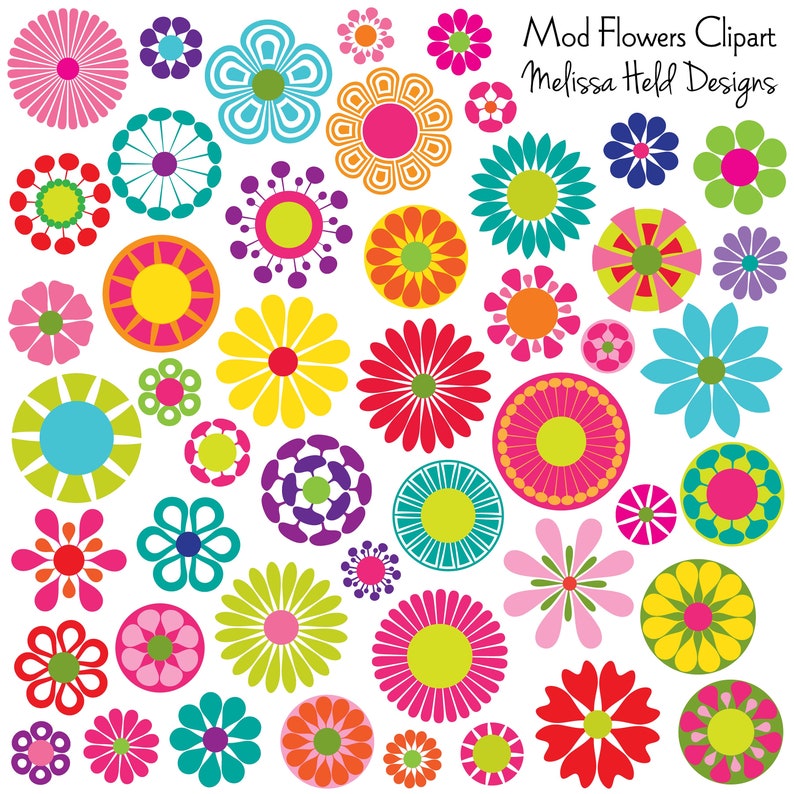 Mod Flowers Digital Clipart - Etsy