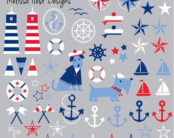 Nautical Clipart. Sailor Cap, Sailboat, Captain, Compass, Anchor ...