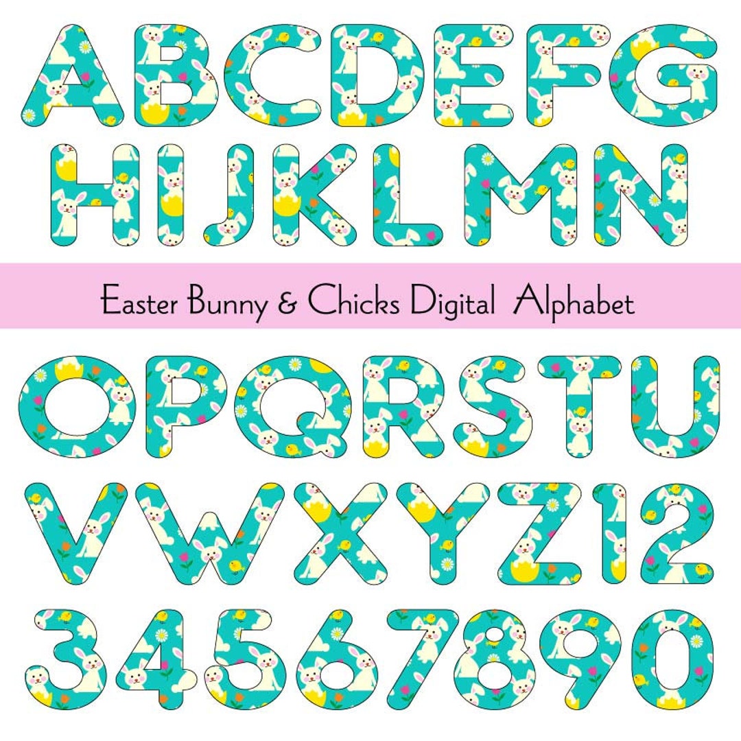Easter Bunny and Chicks Digital Alphabet - Etsy