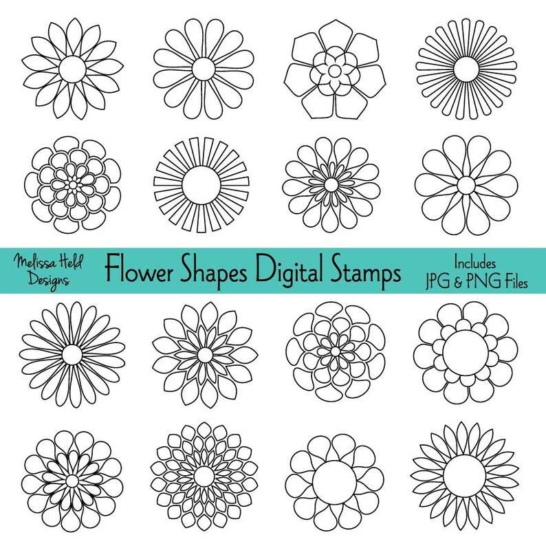 Flower Shapes Digital Stamps Clipart - Etsy