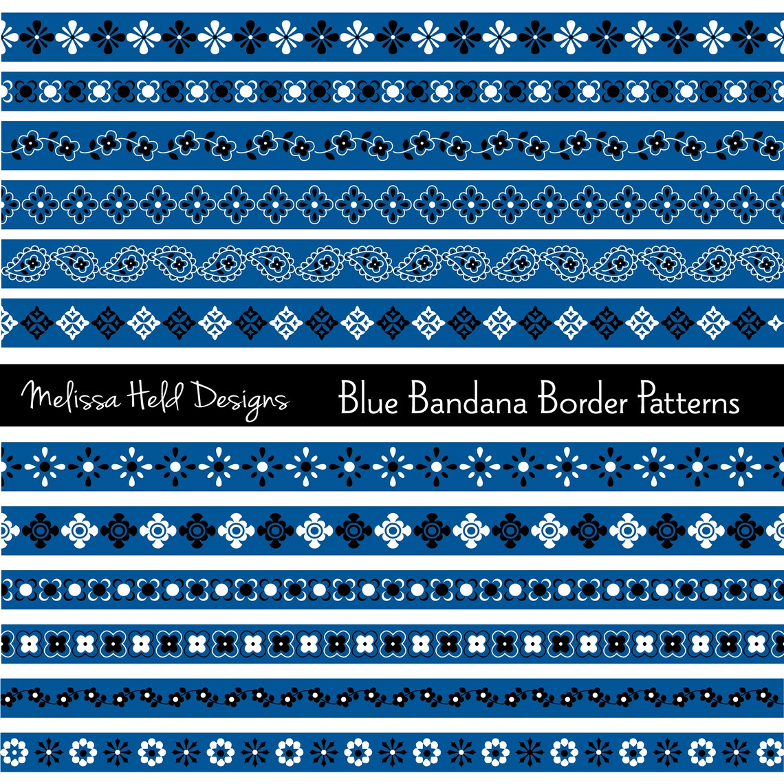 Blue Bandana Digital Border Patterns - Etsy
