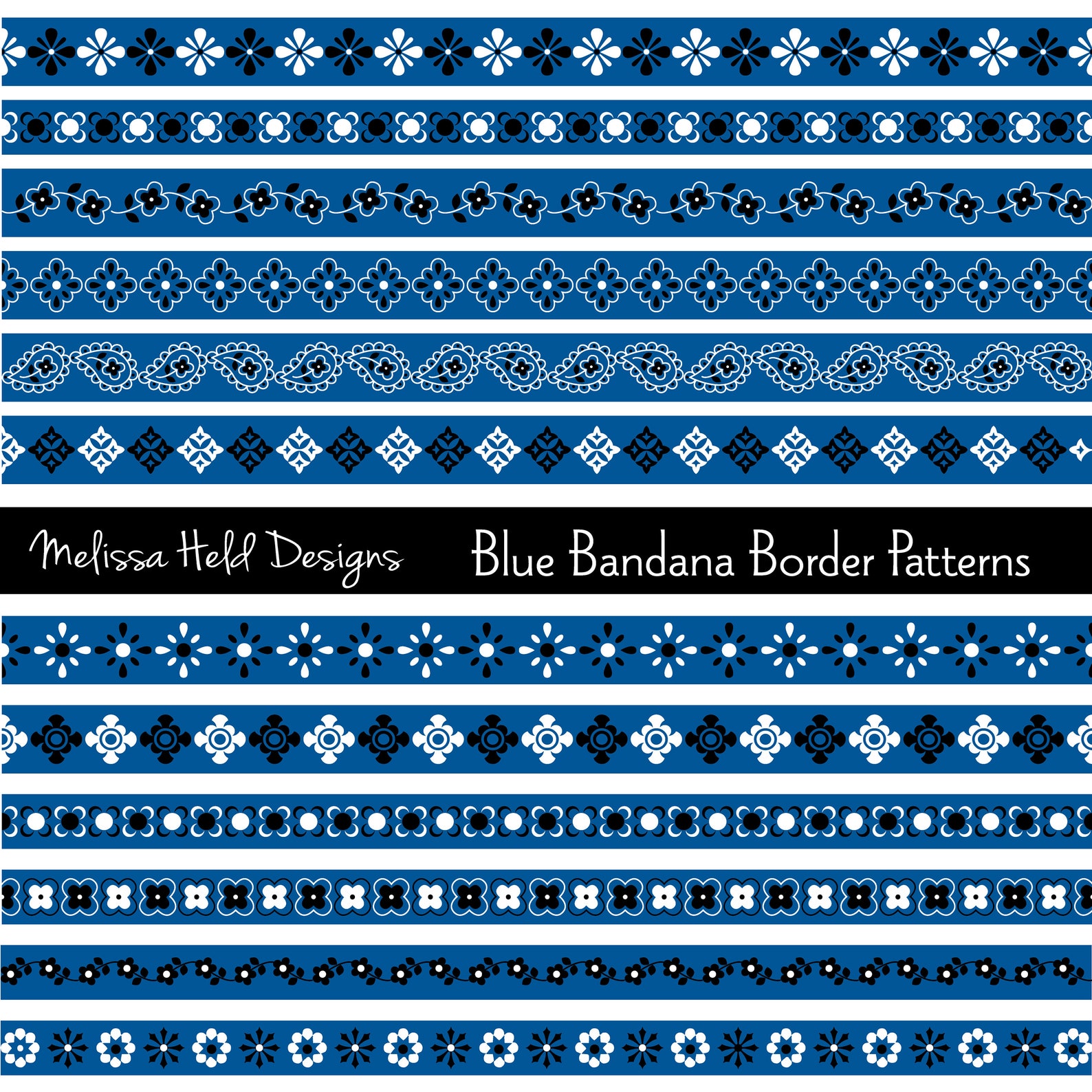 Blue Bandana Digital Border Patterns - Etsy