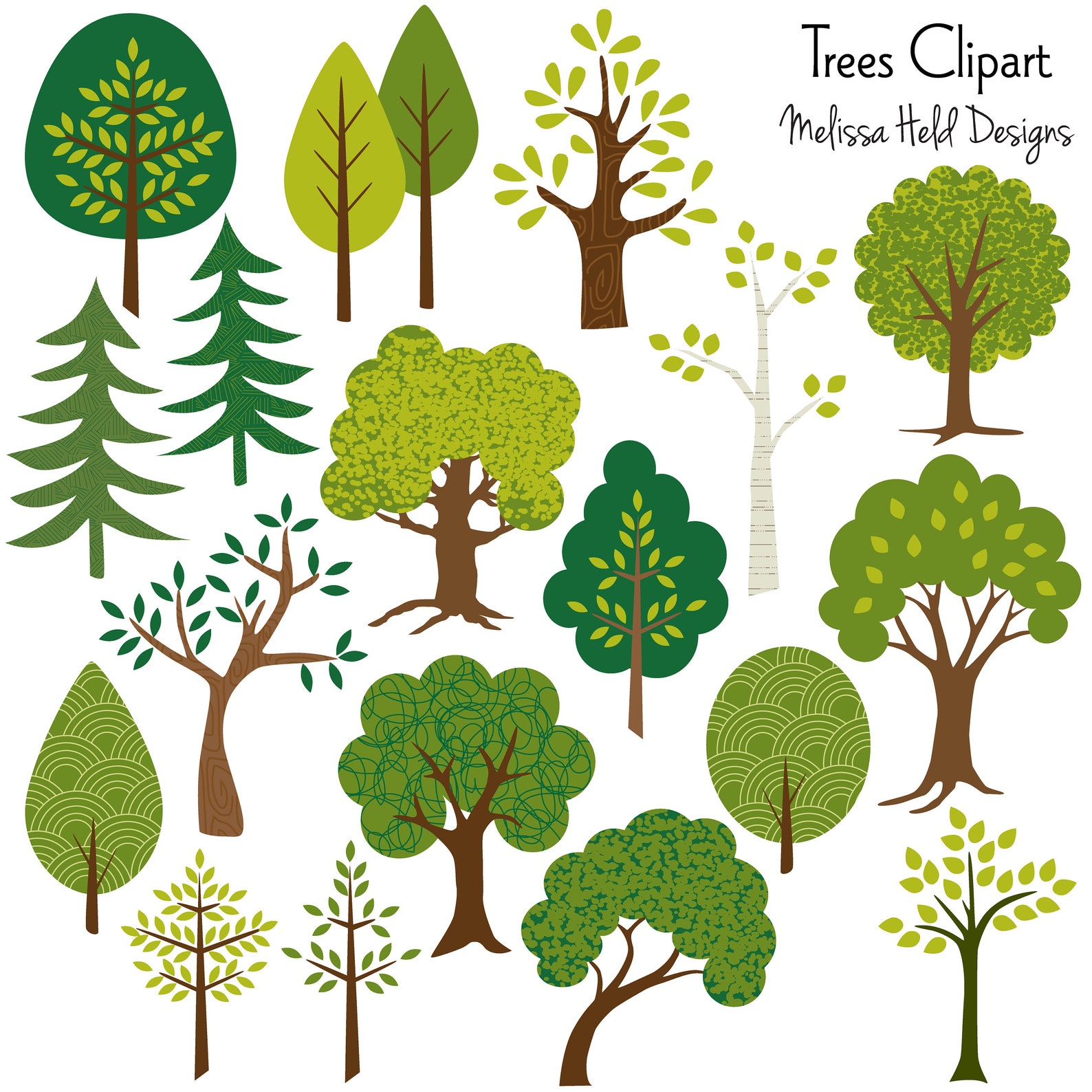 Trees Digital Clipart - Etsy