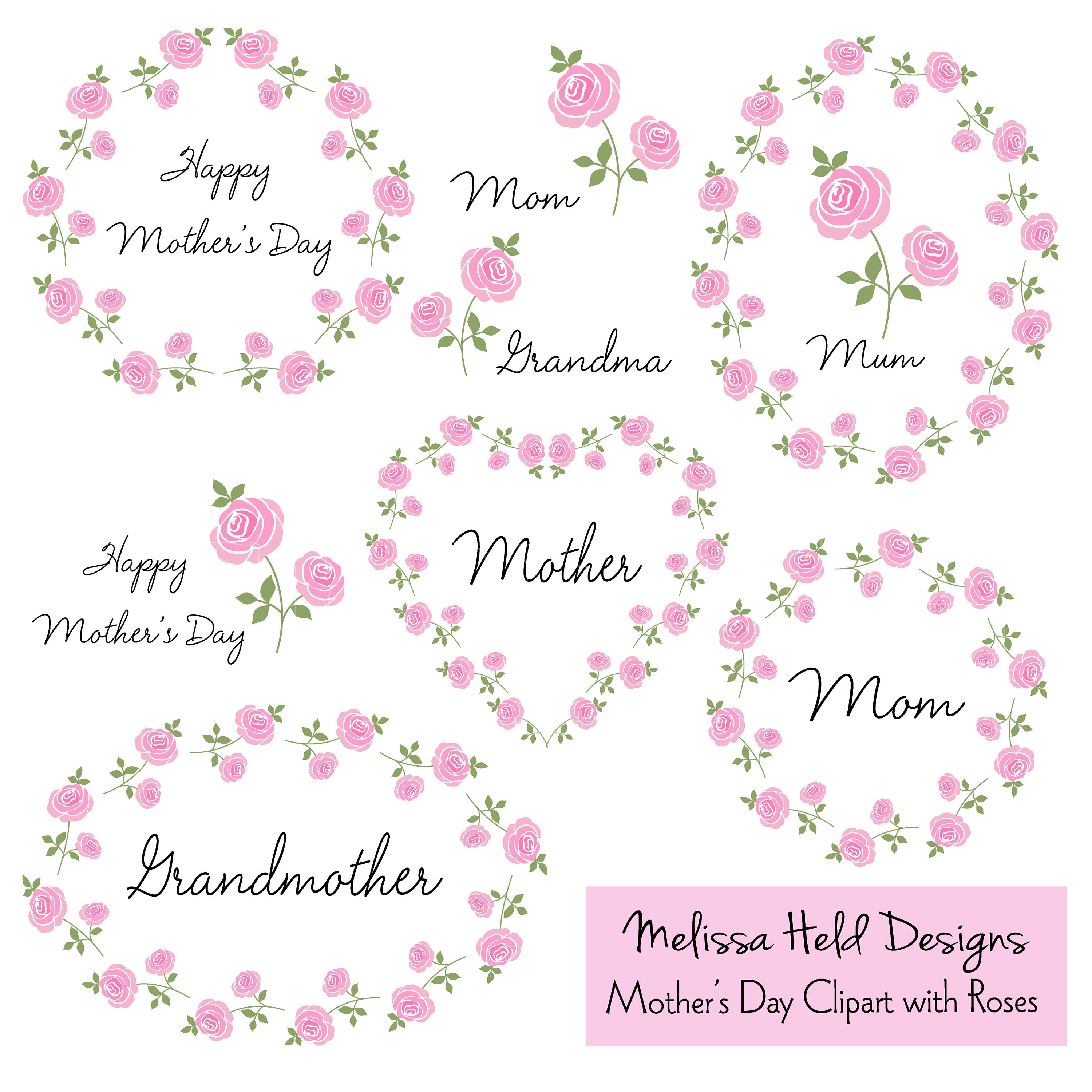 Digital Mother's Day Clipart With Roses - Etsy