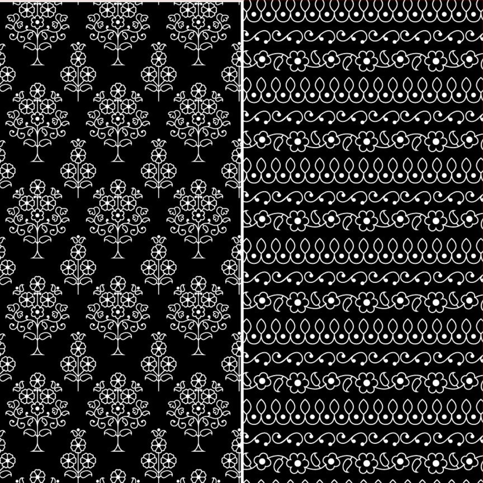 White on Black Buti & Paisley Digital Patterns - Etsy