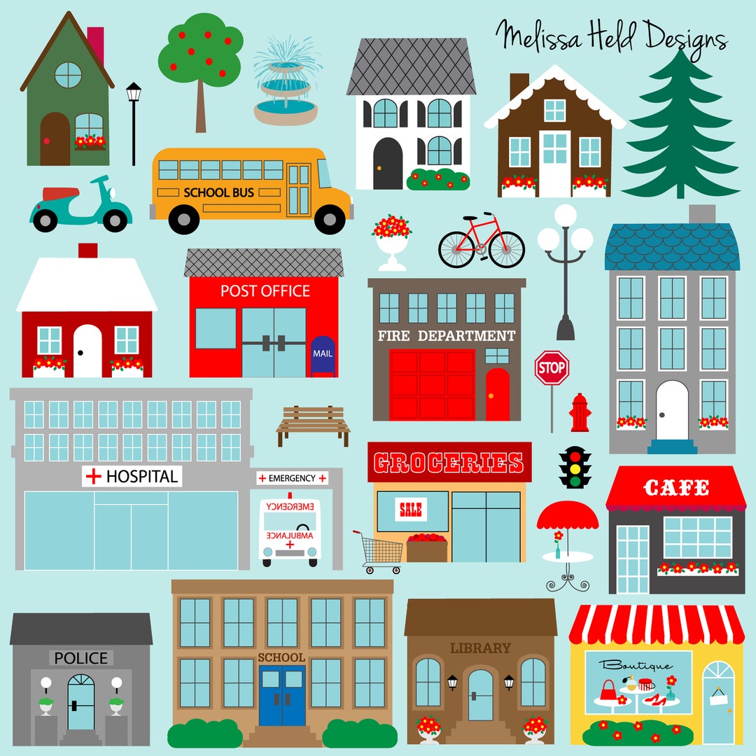 Town Buildings Digital Clipart - Etsy