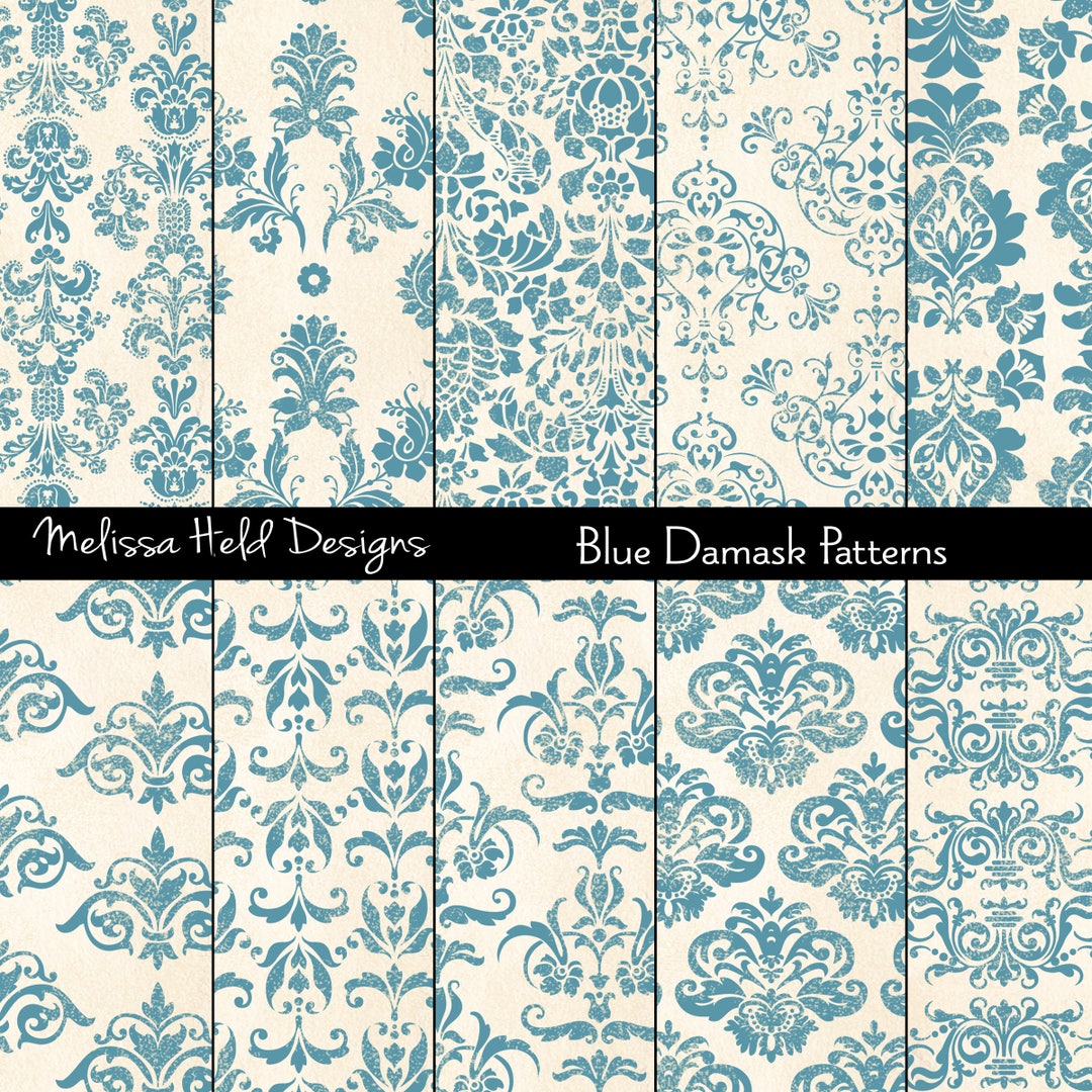 Blue Damask Digital Patterns - Etsy