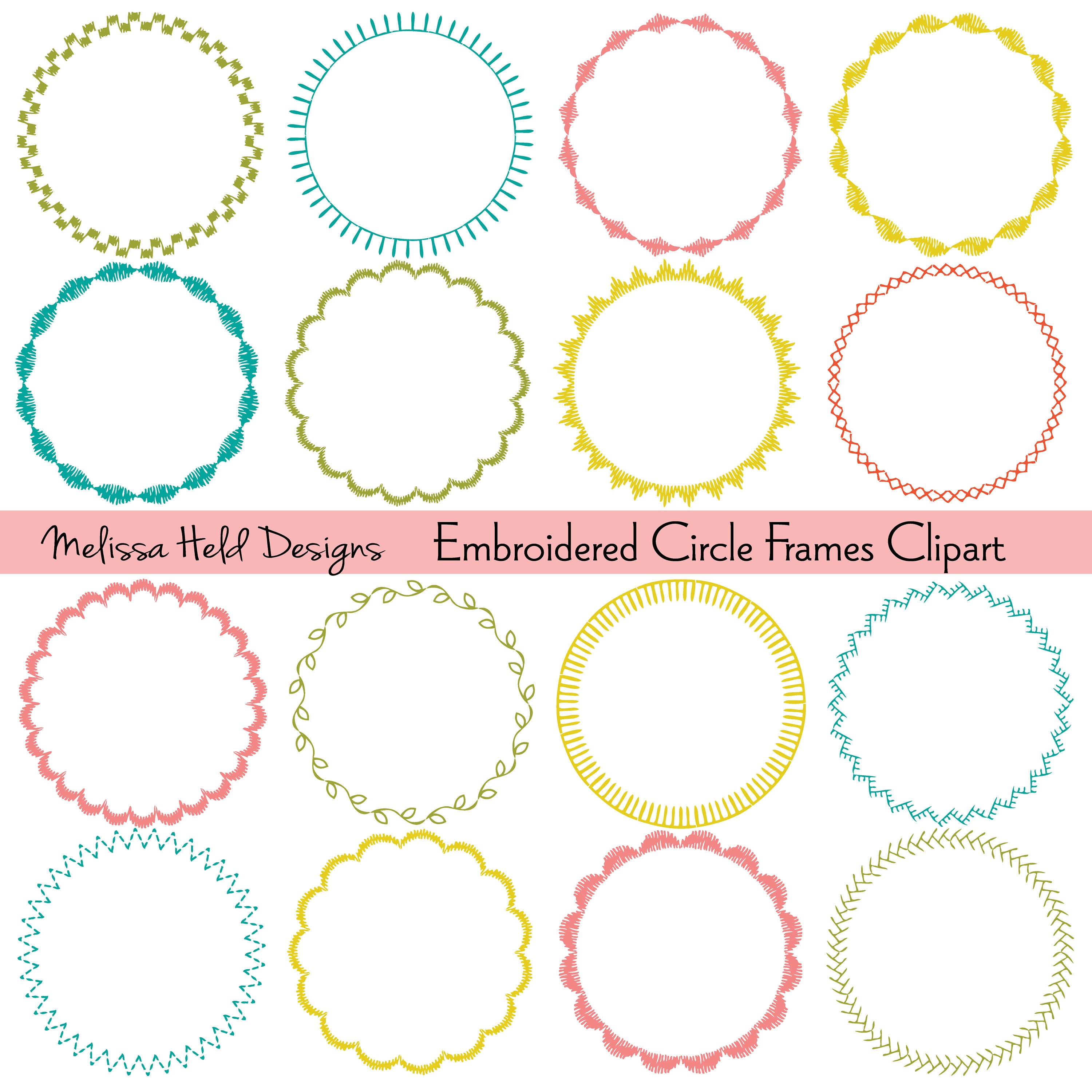 Embroidered Circle Frames Digital Clipart - Etsy