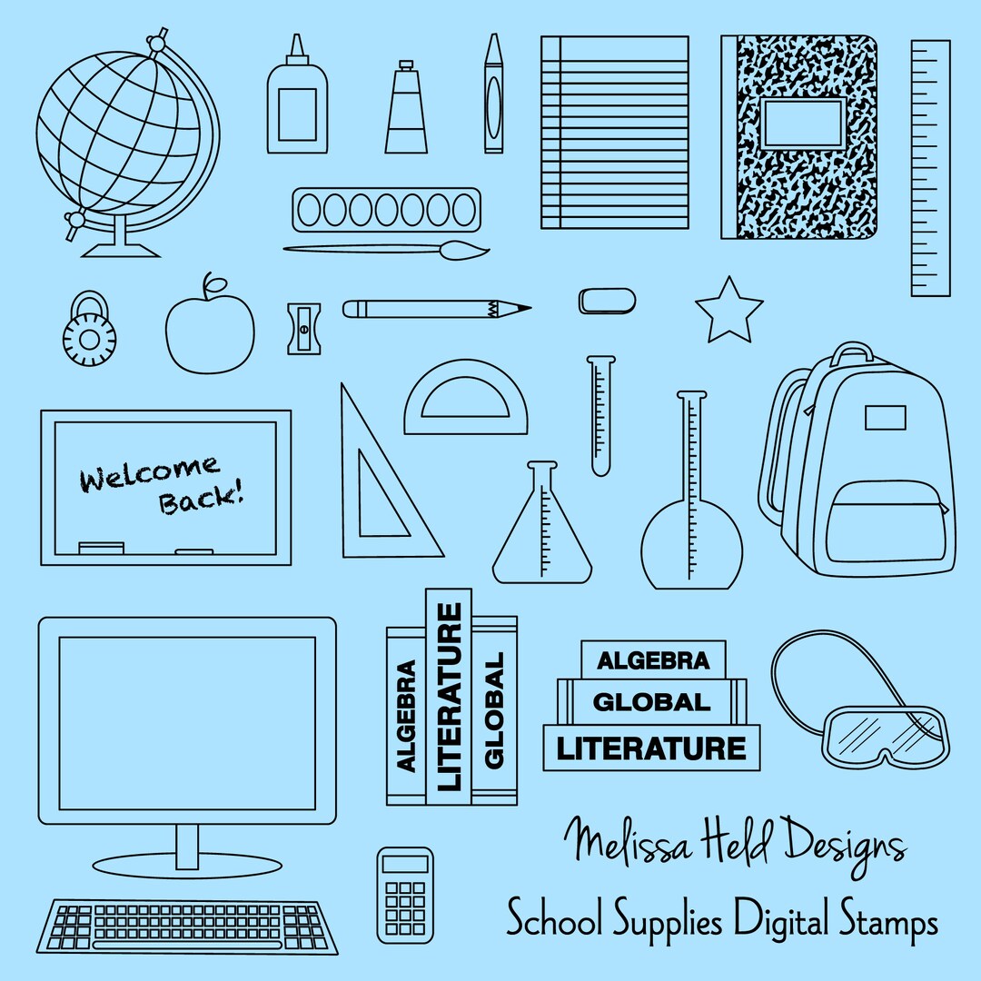 School Supplies Digital Clipart - Etsy