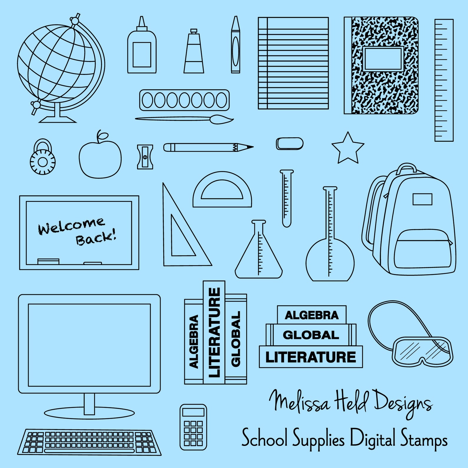 School Supplies Digital Clipart - Etsy