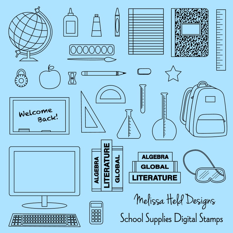 School Supplies Digital Clipart - Etsy