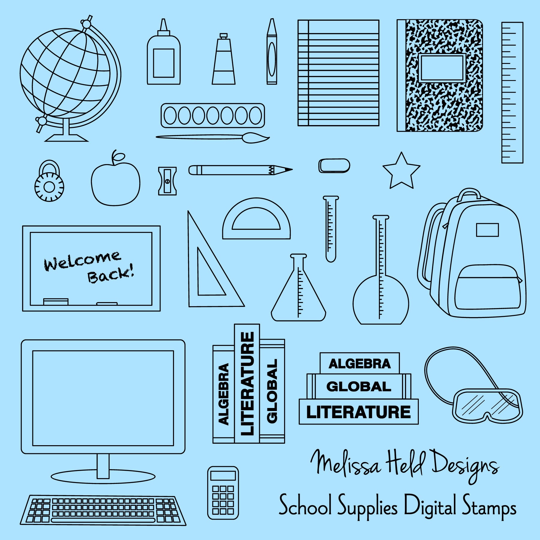 School Supplies Digital Clipart - Etsy