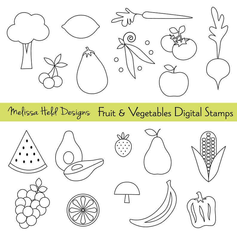 Fruits and Vegetables Digital Stamps Clipart - Etsy